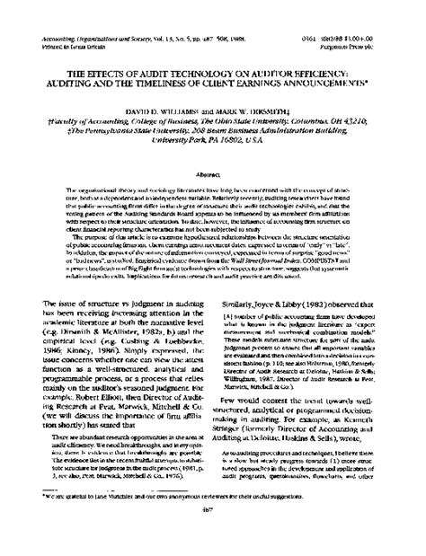 Pdf The Effects Of Audit Technology On Auditor Efficiency Auditing