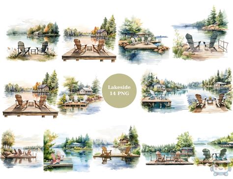 14 Lakeside Watercolor Clipart Lake Clipart Png Individual Images On