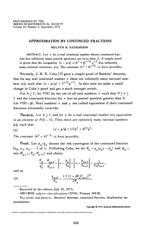 Pdf Approximation By Continued Fractions