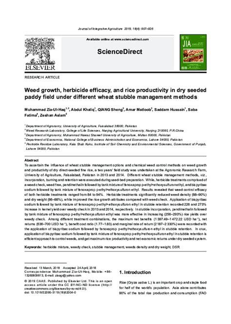 (PDF) Weed growth, herbicide efficacy, and rice productivity in dry seeded paddy field under ...