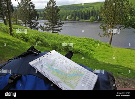 An Ordnance Survey Map On A Rucksack At Derwent Reservoir Upper Derwent