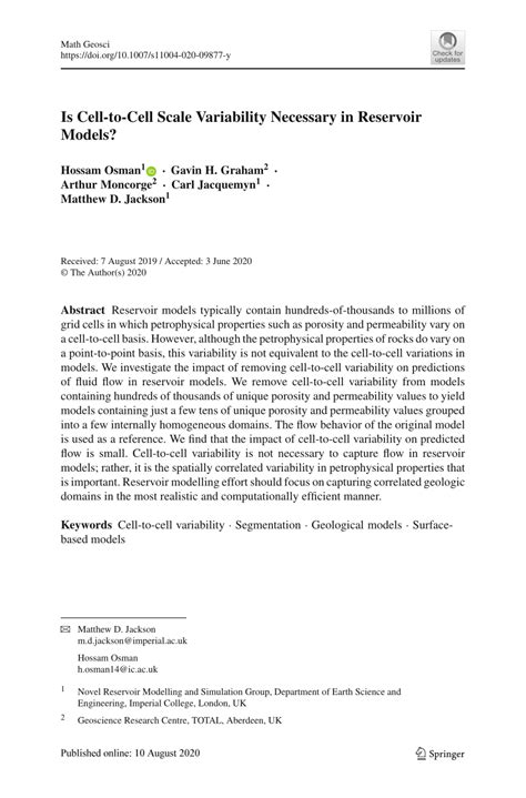 Pdf Is Cell To Cell Scale Variability Necessary In Reservoir Models