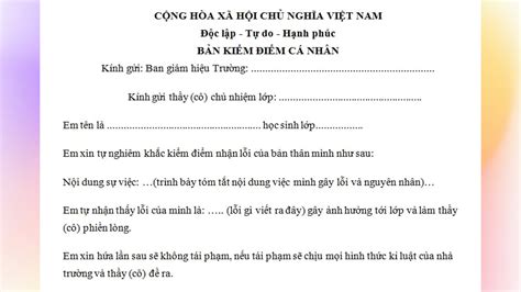 Mẫu Bản Kiểm điểm Chuẩn Cho Học Sinh Giáo Viên Và Đảng Viên