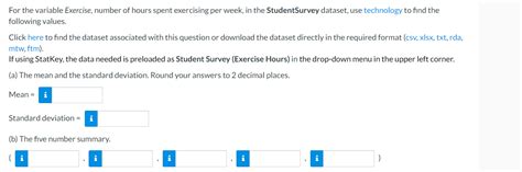 For The Variable Exercise Number Of Hours Spent