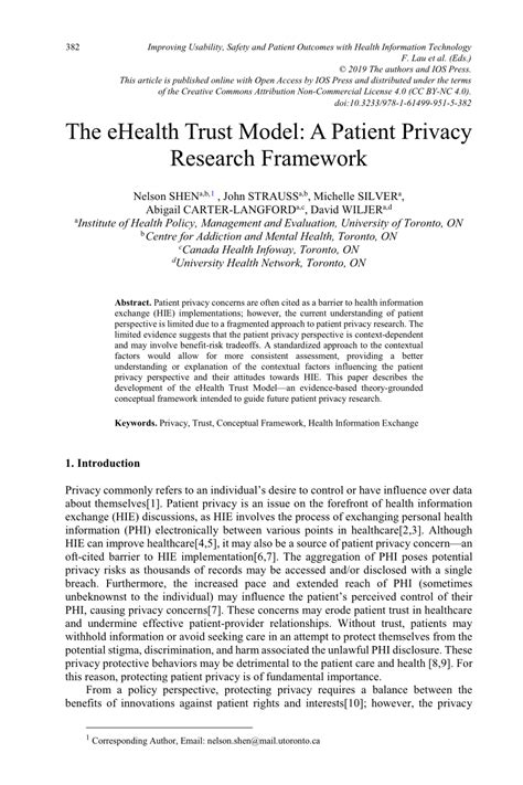 Pdf The Ehealth Trust Model A Patient Privacy Research Framework