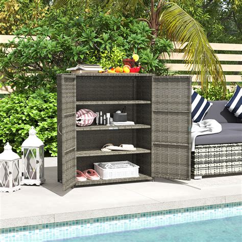 Outsunny Wicker Outdoor Storage Cabinet With Shelves 4 Shelf Outdoor