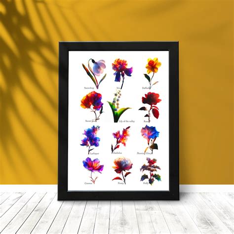 Birth Flower Chart Poster Printable Birth Month Flower Wall Art Print