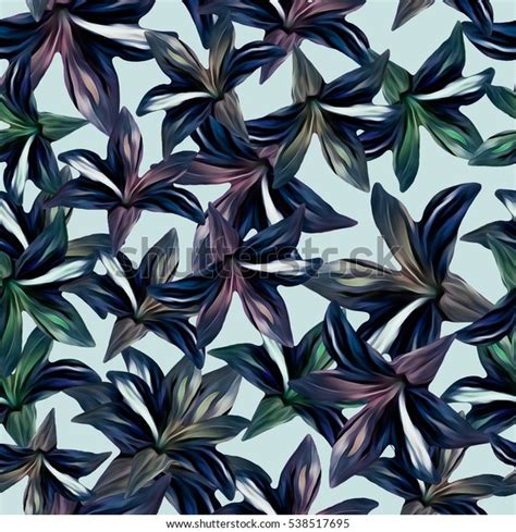 Seamless Background Lilies Flowers Stylization Watercolor Stock