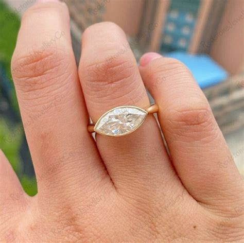 East West Marquise Cut Engagement Ring East West Wedding Ring Bezel Set