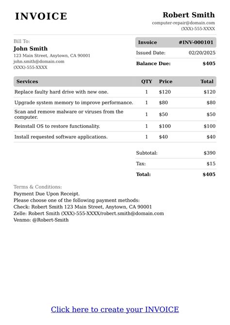 Aroundwire Free Computer Repair Invoice Template