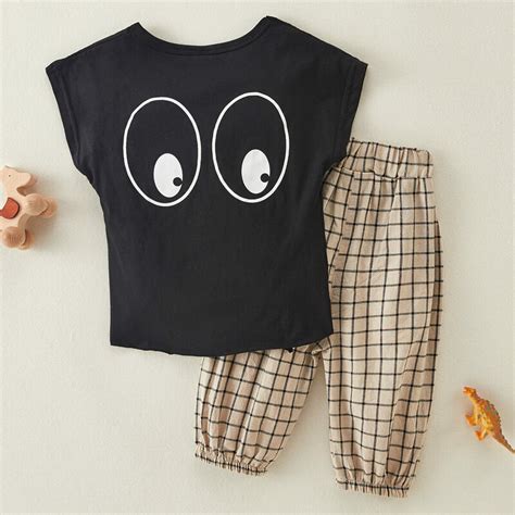 어린이 의류 세트 유아 아기 소년 소녀 패턴 캐주얼 탑스 어린이 느슨한 격자 무늬 바지 2pcs 아기 소년 디자이너 의류 복장 어린이 의류