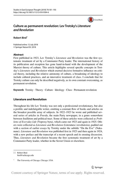 Culture As Permanent Revolution Lev Trotskys Literature And Revolution