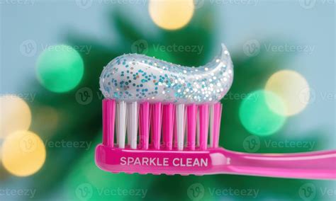 Bright Pink Toothbrush With Sparkling Glitter Toothpaste And Festive