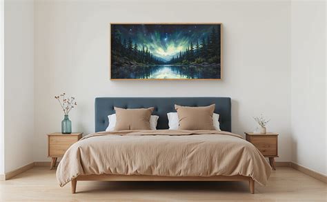 Houria Luminous Northern Lights Forest Lake Framed Canvas