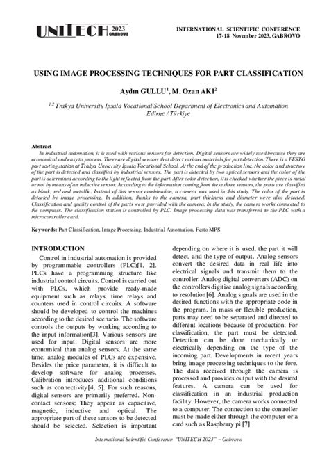 Pdf Using Image Processing Techniques For Part Classification In The