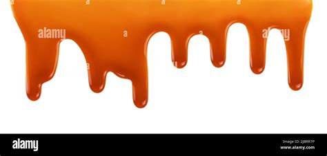 Dripping Caramel Drops Of Sweet Sauce Isolated On White Background