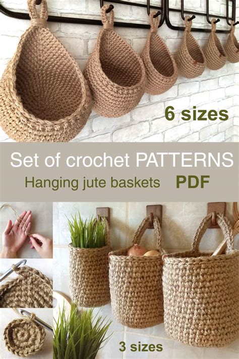 Crochet Patterns Hanging Wall Baskets Vegetable Baskets Tutorial Set Of