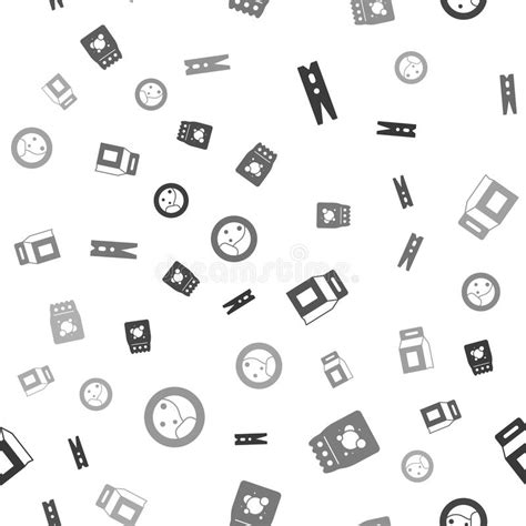 Set Clothes Pin Laundry Detergent And Washer On Seamless Pattern Vector Stock Vector