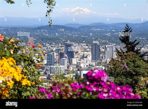 Usa Panoramic View Of Portland City Downtown Columbia River And