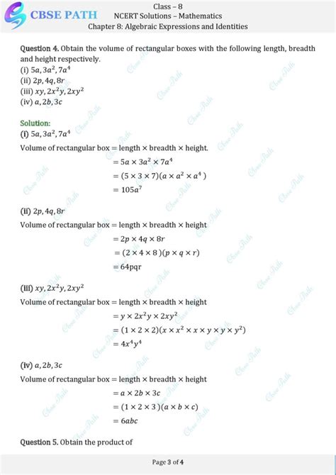 NCERT Solutions For Class Maths Exercise Algebraic Expressions And Identities CBSE Path