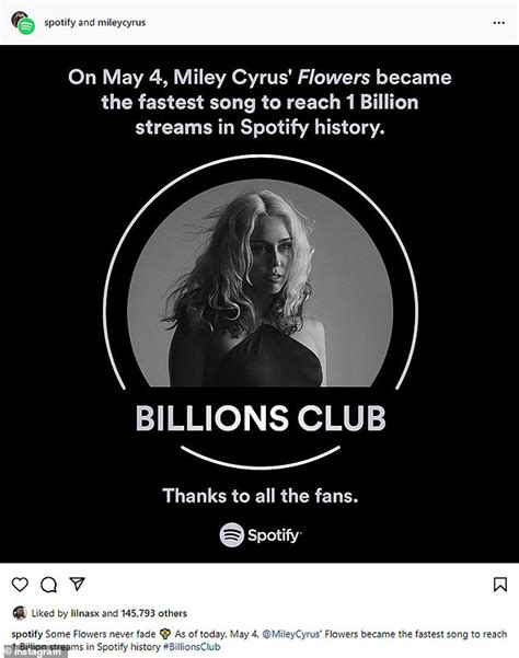 Miley Cyrus Celebrates Her Song Flowers Becoming The Fastest Song To