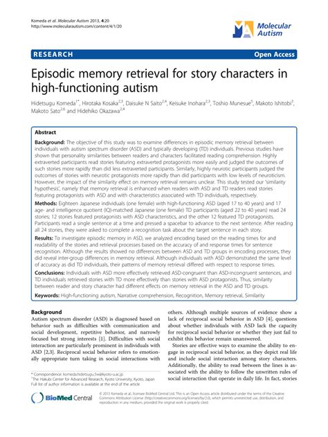 Pdf Episodic Memory Retrieval For Story Characters In High
