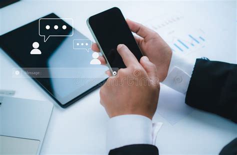 Human Hand Using Smartphone Typing Chatting Conversation In Chat Box