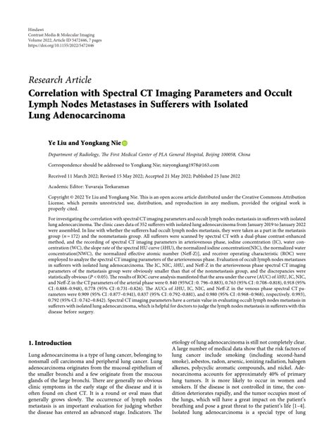 Pdf Correlation With Spectral Ct Imaging Parameters And Occult Lymph