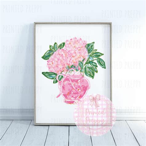 Pink Hydrangeas With Orange Png Grandmillenial Digital Art Instant