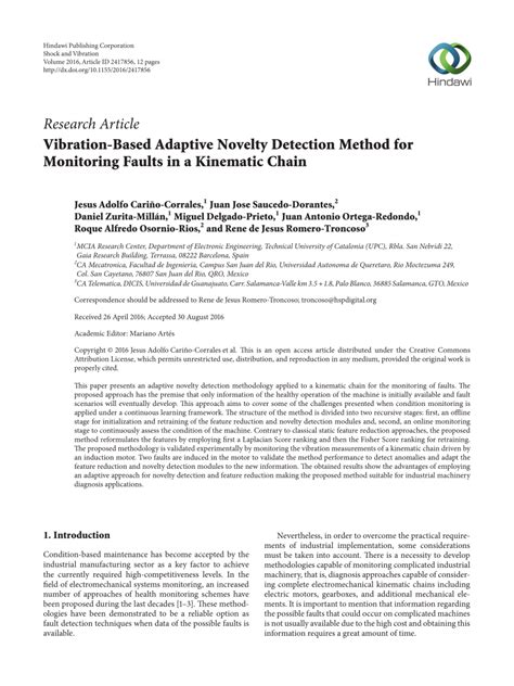 Pdf Vibration Based Adaptive Novelty Detection Method For Monitoring Faults In A Kinematic Chain