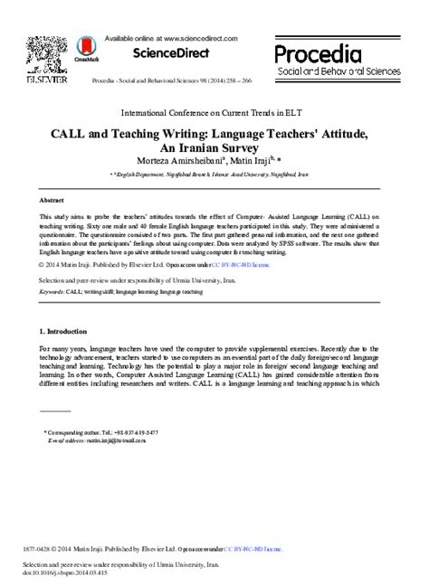 Pdf Call And Teaching Writing Language Teachers Attitude An Iranian Survey