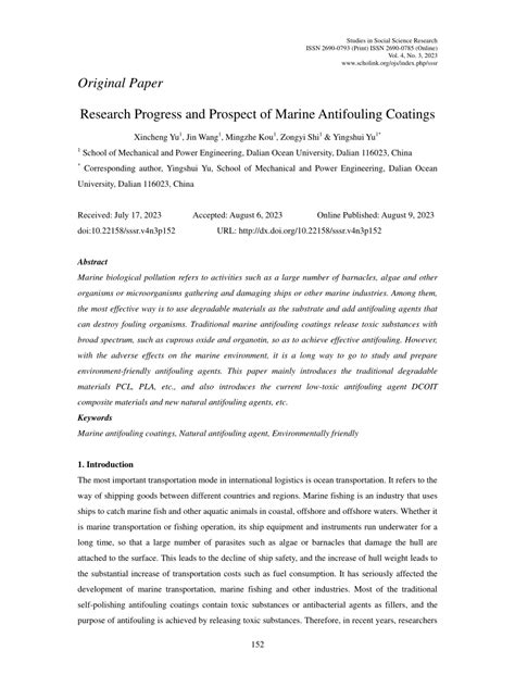 Pdf Research Progress And Prospect Of Marine Antifouling Coatings