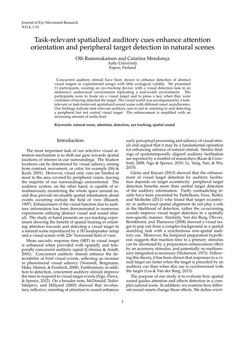 Pdf Task Relevant Spatialized Auditory Cues Enhance Attention Orientation And Peripheral