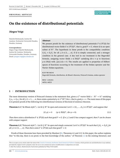 Pdf On The Existence Of Distributional Potentials