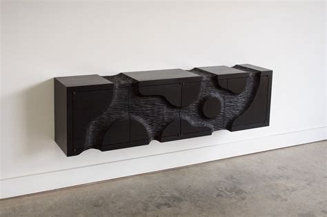 Canyon Floating Console Black Cabinet With Circles Modern Floating