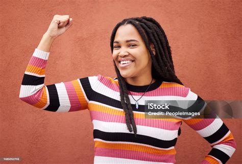 Flexing Smile And Portrait Of A Strong Black Woman For Empowerment