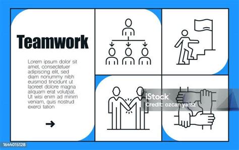 팀웍 라인 아이콘 세트 및 배너 디자인 협업 성과 브레인스토밍 리더십 사람들 개발에 대한 스톡 벡터 아트 및 기타 이미지 Istock
