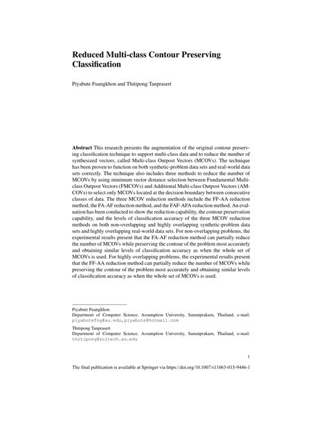 Pdf Reduced Multi Class Contour Preserving Classification