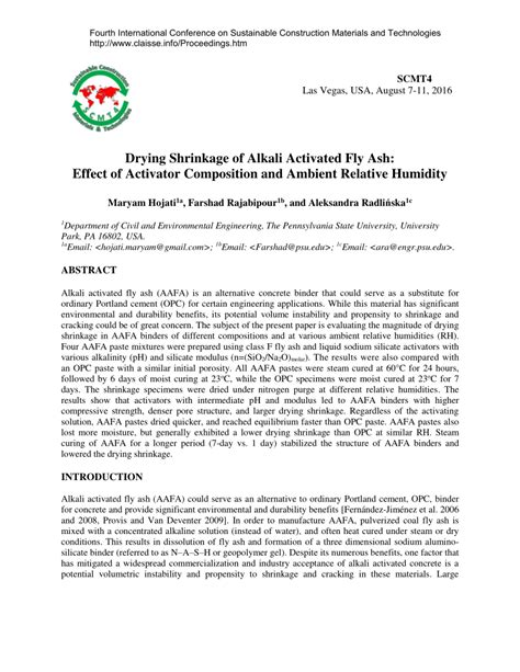 Pdf Drying Shrinkage Of Alkali Activated Fly Ash Effect Of Activator
