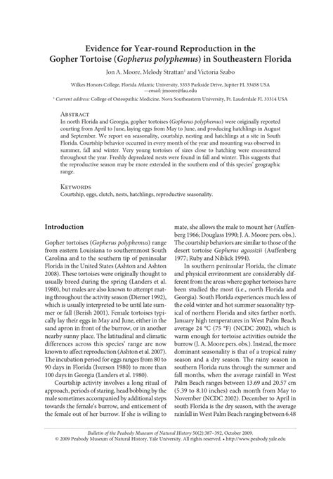 Pdf Evidence For Year Round Reproduction In The Gopher Tortoise