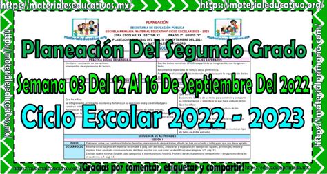 Planeación Del Segundo Grado De Primaria De La Semana 03 Del 12 Al 16