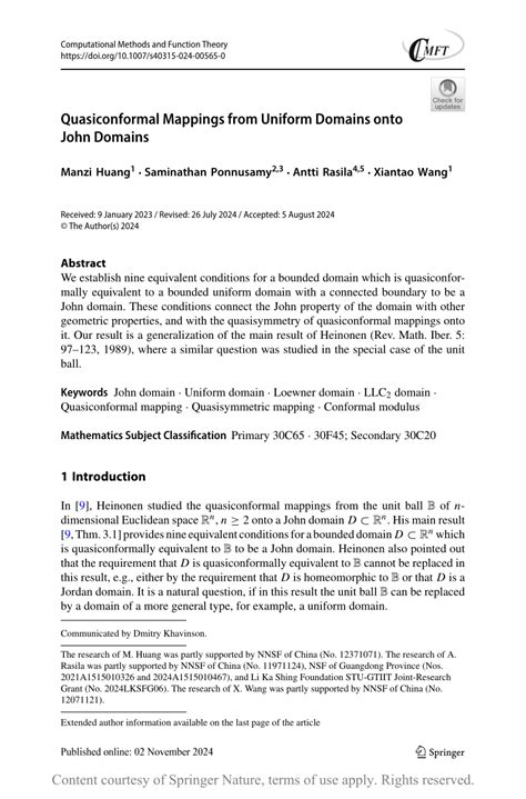 Pdf Quasiconformal Mappings From Uniform Domains Onto John Domains