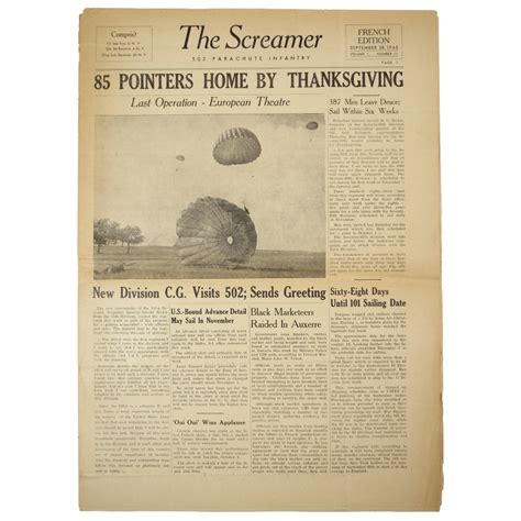 Newspaper The Screamer 502nd Pir 101st Airborne Division September