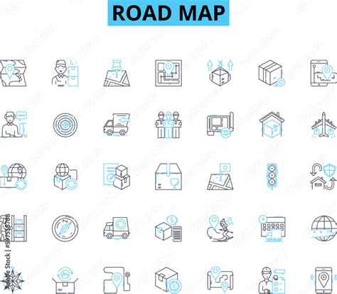 Road Map Linear Icons Set Navigation Directions Routes Planning Markings Symbols Signs