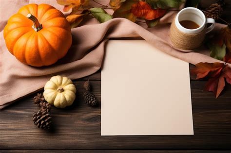 Premium Photo Blank Memo Paper For Autumn Mock Up Style Ai Generated