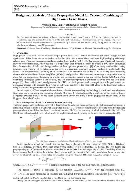 Pdf Design And Analysis Of Beam Propagation Model For Coherent Combining Of High Power Laser Beams