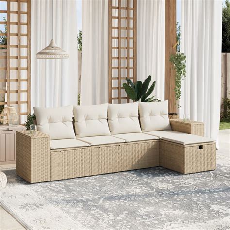 Vidaxl Garden Sofa Set Beige Poly Rattan Medium Modular Wayfair