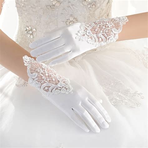 Yunuo In Stock Satin Finger Bride Gloves Women Wed Grandado