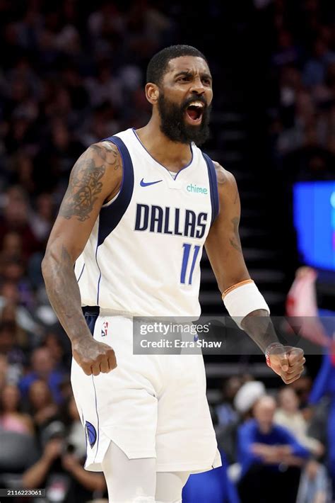 Kyrie Irving Of The Dallas Mavericks Reacts During Their Game Against