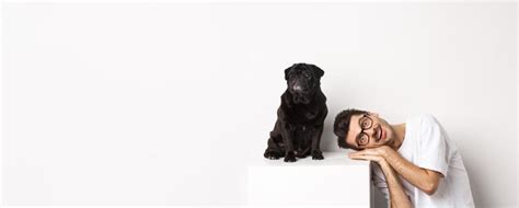 Ein Hübscher Junger Mann Legte Den Kopf In Die Nähe Eines Süßen